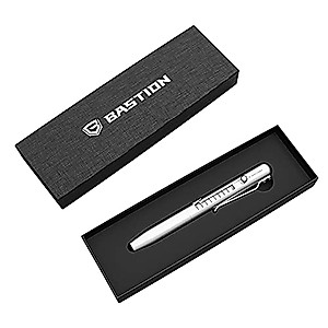 BASTION Precision Craft and Hobby Knife - Executive Bolt Action Safety Retractable Pocket Utility Knife Cutter for Art Crafting, Scrapbooking, Paper & Stencil Cutting - Aluminum Body (Silver)