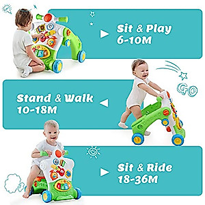 iPlay, iLearn 3 in 1 Baby Walker for Boys Girls, Sit to Stand up Learning Walkers, Toddler Push Walking Toys, Infant Musical Activity Center, Birthday Gift for 6 9 12 18 24 Months, 1 2 Years Old Child
