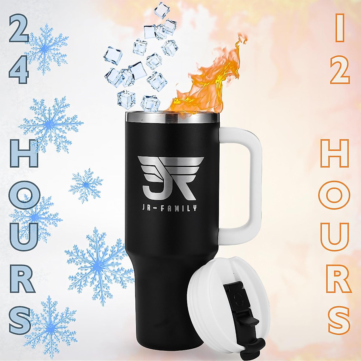 JR-FAMILY 40oz Spill Proof Tumbler with Lid Straw and Handle, Stainless Steel Insulated Travel Coffee Mug, Cup Holder Friendly, Easy Clean, Gifts for Women Men - Black