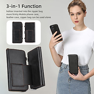 Compatible with iPhone 14 Pro 6.1 inch Wallet Case Crossbody Shoulder Strap Stand Card Holder Multi-Function 2in 1 Detachable Magnetic Phone Cover for iPhone14Pro 5G i i-Phone i14 iPhone14 14Pro Black