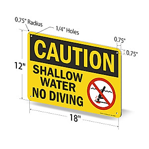 SmartSign 12 x 18 inch “Caution - Shallow Water, No Diving” Sign With Graphic, Digitally Printed, 55 mil HDPE Plastic, Multicolor, Made in USA