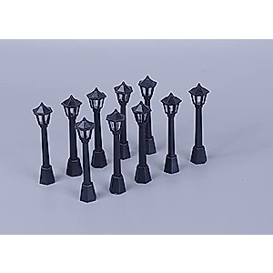 10pcs Mini Miniature Street Light Model, Railway Train Post Lamps, Black Lamp Outdoor Pathway Lantern Post for Dollhouse Decoration Micro Landscape Fairy Garden Lighting Accessories, Black