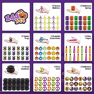 144Pcs Halloween Party Favors for Kids, 18 Prefilled Mini Plastic Witch Cauldron Halloween Goodie Bag Pinata Fillers Halloween Treats Non Candy Bulk Classroom Prizes Trick or Treat Toys Party Gifts
