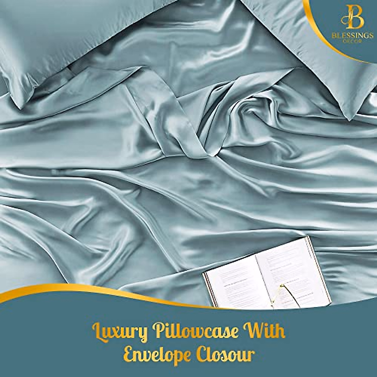 Blessings Decor Cotton Bedsheets Premium Hotel Quality 600 Thread Count 100% Sateen Weave Smooth Sheets with Elasticized Deep Pocket Sheet with Pillowcase (Chambray Blue, Queen)