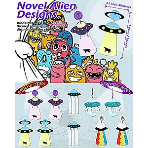 MTLEE 5 Pairs UFO Aliens Acrylic Earrings Cosmos Weird Earrings Women Novelty Fun Earrings Halloween Alien Earrings Glitter Space Earrings Cute Dangle Earrings for Girls, Multiple Colors