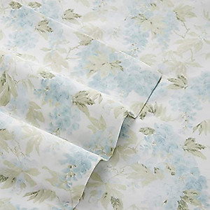 Laura Ashley - King Sheets, Soft Sateen Cotton Bedding Set - Sleek, Smooth, & Breathable Home Decor (Rena Teal, King)