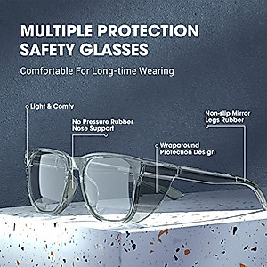 TOREGE Clear Safety Glasses Anti-Fog, Stylish Safety Goggles Eye Protection Glass With Scratch Resistant & Anti-Blue Light Lens, Lab Goggles Protective Eyewear For Men Women(C2-Grey&Clear Lens)