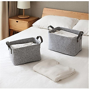 BESETFREE 4 Pack Felt Fabric Storage Basket, 10x15x11" Foldable Felt Storage Bin with Leather Handles, Open Storage Bins for Shelves, Magazine, Toys, Clothing