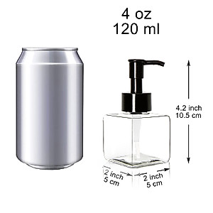 Youngever 5 Pack 4 Ounce Plastic Pump Bottles, Square Refillable Plastic Pump Bottles for Dispensing Lotions, Liquid Soap (Clear with Black Pump)