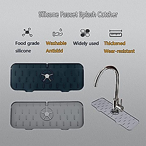 Kitchen Faucet Sink Splash Guard， Silicone Faucet Water Catcher Drying Mat， Sink Draining Pad for Bathroom, Farmhouse，RV and Washroom (Black)