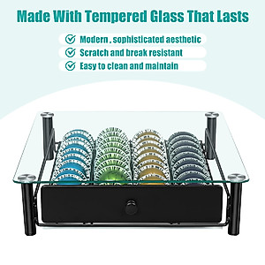 ROWISE Coffee Pod Drawers, Crystal Tempered Glass Pod Holder Drawer Compatible with Nespresso Capsules, Holds Up to 40 Capsules, Size 13"x14.7"x3.5"