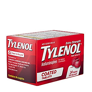 Tylenol Extra Strength Coated Tablets, Acetaminophen Adult Pain Relief & Fever Reducer, 24 ct (Pack of 6)
