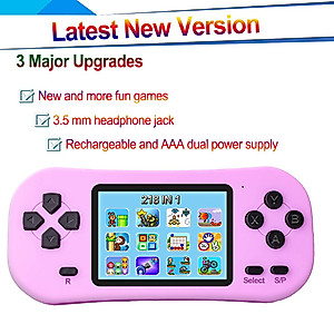 Douddy Kids Retro Handheld Game Console Built in 218 Old School Video Games 2.5'' Display USB Rechargeable 3.5 MM Headphone Jack Arcade Entertain System Children Birthday (Pink)