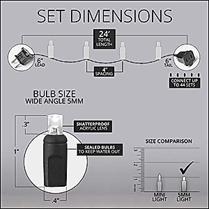 5mm LED Wide Angle Gold Prelamped Light Set, Green Wire - 70 5mm Gold LED Christmas Lights, 4" Spacing