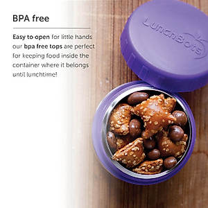 LunchBots Rounds Leak Proof 4 oz. Stainless Snack Container Jar, Set of 2, Blue Lid