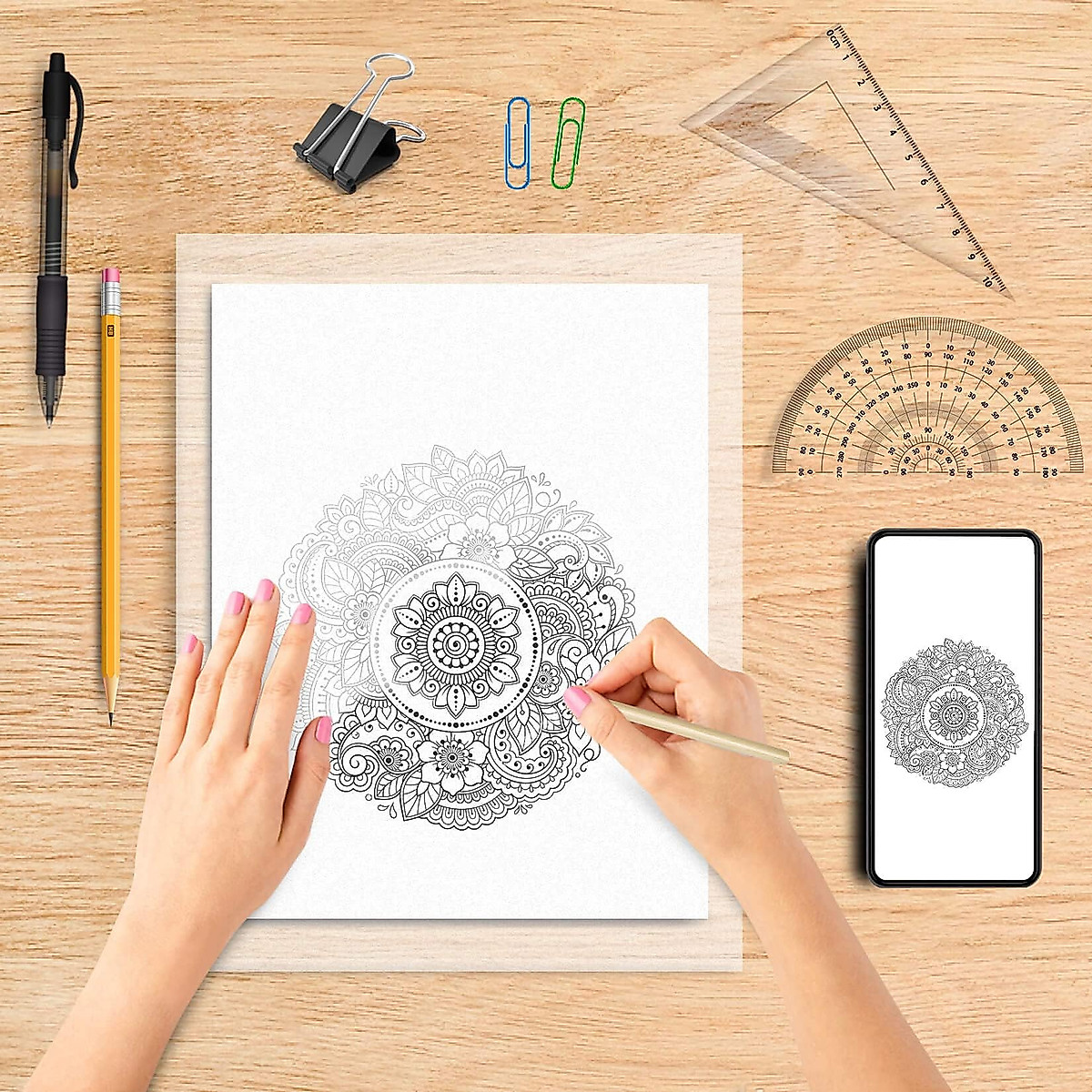 Transfer Paper Tracing Paper for Drawing Trace Paper - PSLER Translucent Tracing Paper on Artist Lettering Sketch Drawing for Pencil Ink Markers (Transparent)