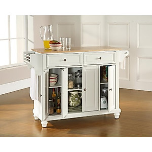 Crosley Furniture Cambridge Kitchen Island with Natural Wood Top - White