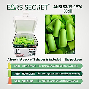 EARS SECRET Foam Ear Plugs for Sleeping, 50+3Pairs Earplugs 38dB Comfortable Ear Plugs for Sleeping Noise Cancelling, Travel, Snoring, Concert, Loud Noise, Shooting, Studying and Work