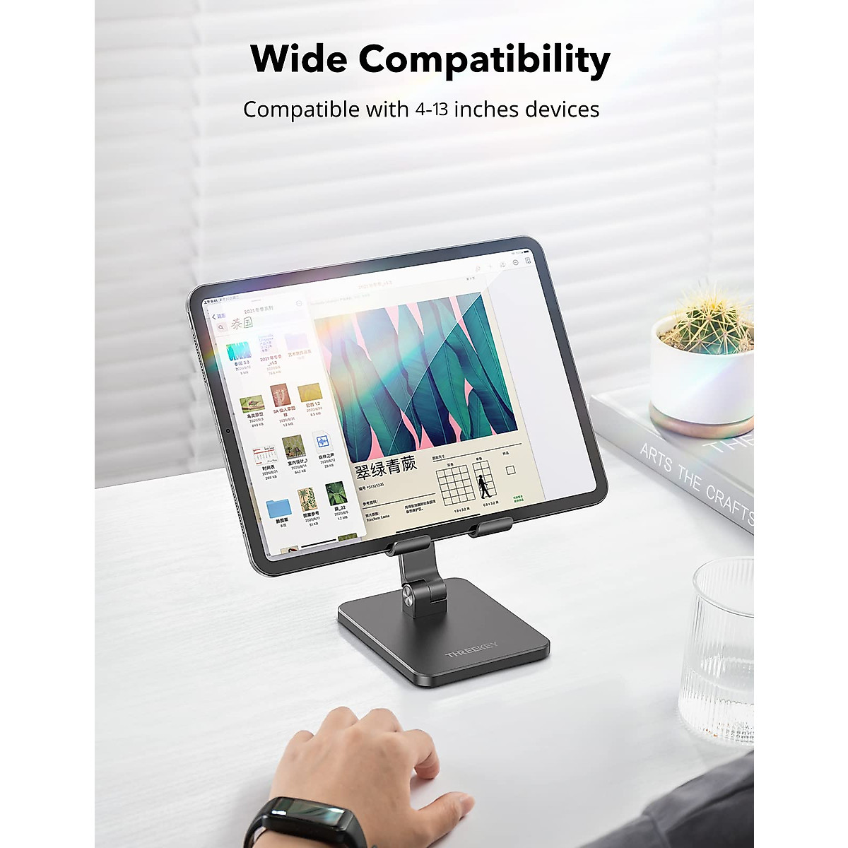 THREEKEY Tablet Stand,Cell Phone Stand, Metal Adjustable Phone Holder for Desk Compatible with iPhone iPad Mini/Air/Pro and All 4.7-11.9 Inch Tablet and Phone