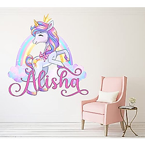 Unicorn Wall Decal - Custom Name Wall Decals - Magic Rainbow Wall Art Sticker - Nursery Wall Decor - Personalized Mural Kids Girls Bedroom