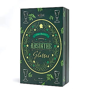 Vintage Crystal Absinthe Glasses | Set of 4 | 6.5 oz Wine Savant - Stemmed Classic With Swiss Bubble Reservoir, Tasting, Nosing & Sipping, Absinthe, Sambuca, Raki, Pastis, Ouzo, Drinking Green Fairy