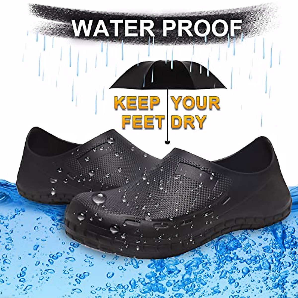 Men Oil Resistant Safety Work Shoes-Zapatos de Cocina Non Slip, Chef Shoes Black Waterproof Womens Garden Clogsfor Chef Garden Nurse Casual Style. (Black)