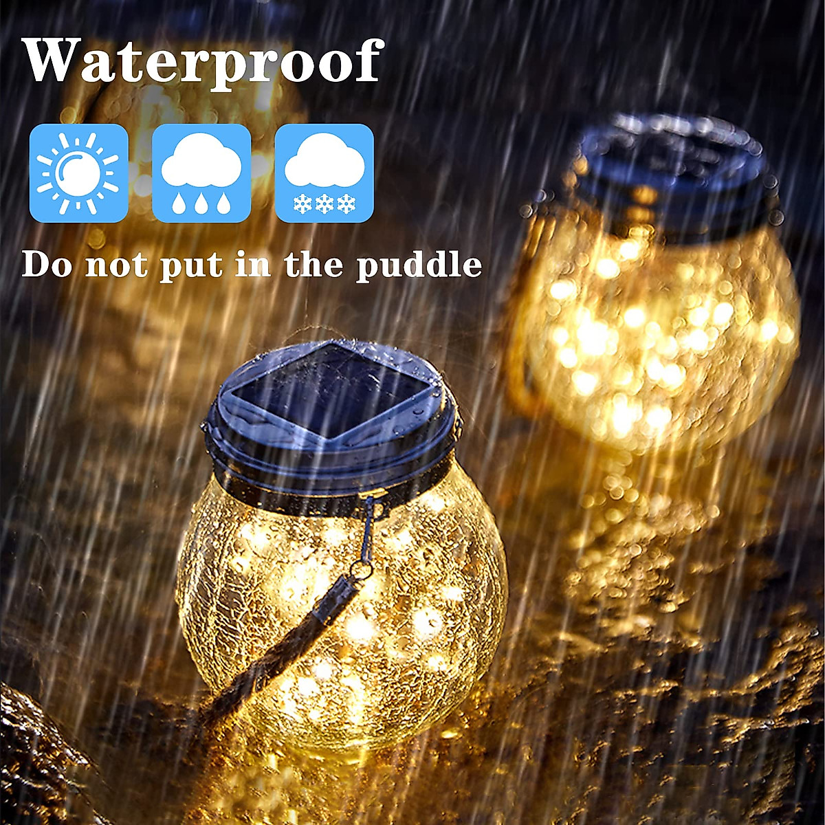 aboxoo Solar Light Hanging Lantern LED 2 Packs Solar Lights Crackle Glass Ball with Warm Light ,Waterproof Solar Powered Lanterns Decorative for Patio Garden Yard.