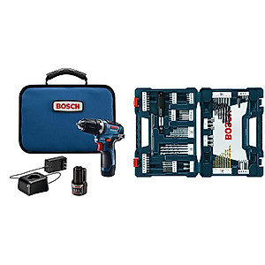 Bosch GSR12V-300B22 12V Max EC Brushless 3/8 In. Drill/Driver Kit and 91-Piece Drilling and Driving Mixed Set MS4091