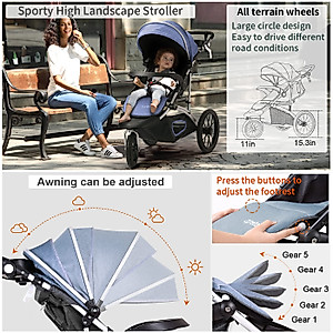 Baby Jogging Stroller for Toddler Kids Compact Single City Jogger Strollers All Terrain Jog 3 Wheels Pushchair Expedition with Parent Console (Blue)