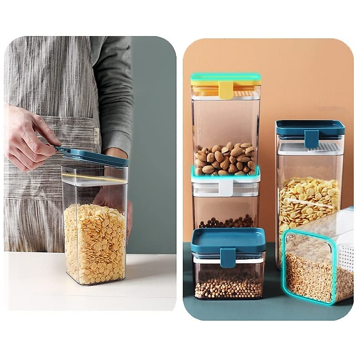 XBWEI Food Dispensing Container Grain Storage Jars Sealed Foods Storage Boxes Containers Kitchen Organizer Gadgets