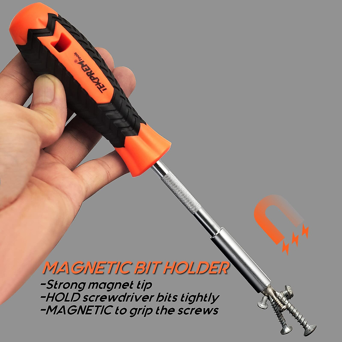 TEKPREM 1/4 Inch Magnetic Bit Driver, Screwdriver Handle for Holding Bits and Screws with Non-slip Material and Strong Magnet Tip, 190mm