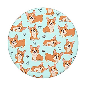 Cute Corgi Dog with Paws Lover in Aqua Turquoise Pattern PopSockets Swappable PopGrip