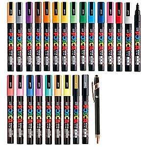 Posca Paint Marker Pen, Fine Point PC-3M 24 Colors Set Japanese Domestic Market Japan Import With Original Stylus Ballpoint Touch Pen