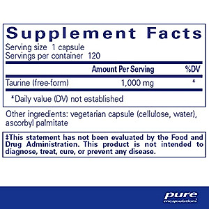 Pure Encapsulations Taurine 1,000 mg | Amino Acid Supplement for Liver, Eye Health, Antioxidants, Heart, Brain, and Muscles* | 120 Capsules
