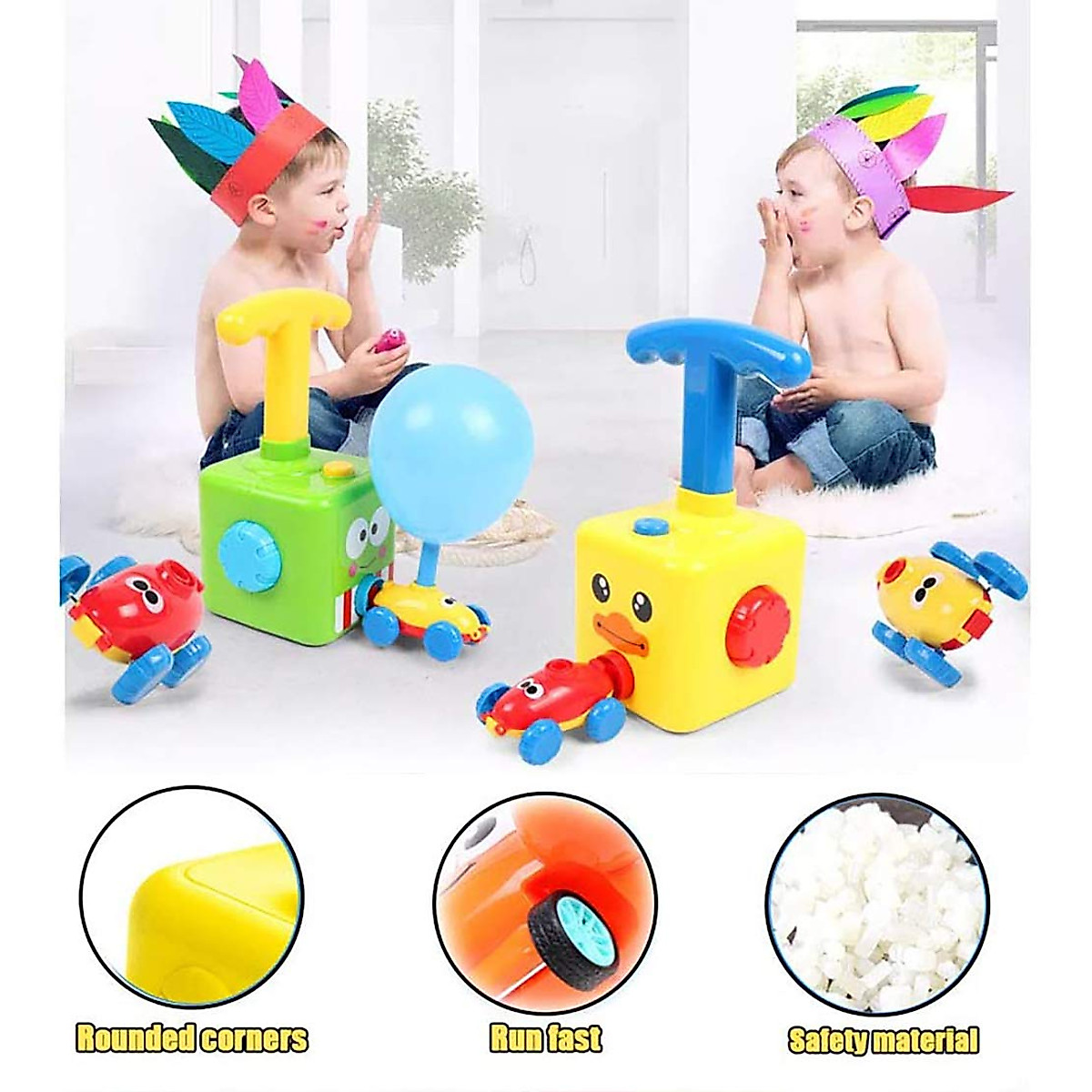 KLQQLK Balloon Powered Launch Car,Balloon Air Inflator Hand Push Mini Plastic Air Power Balloon Racer Vehicle Car Toy for Kids Gift (Frog)