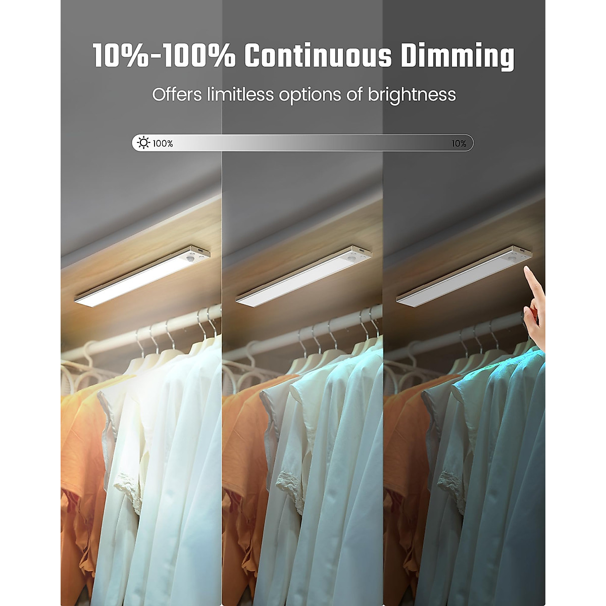 SUPERDANNY 47 LED USB-C Rechargeable Motion Sensor Under Cabinet Lights, 12" Closet Lights, 6000K Dimmable Under Counter Lights for Kitchen Wardrobe Stair, 2 Pack