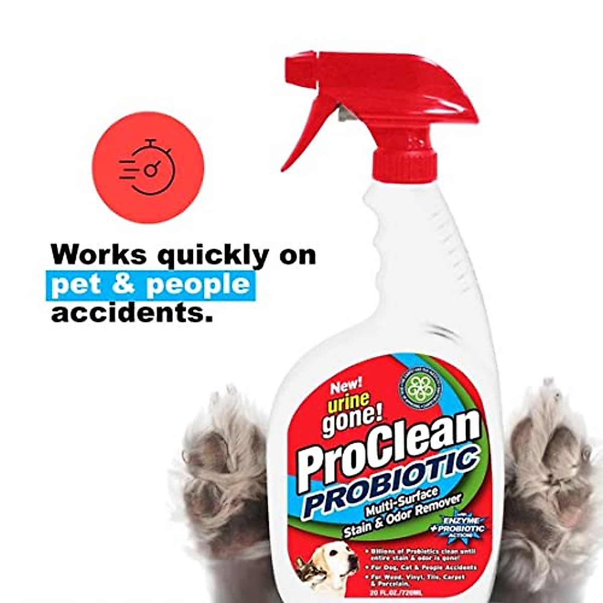 Urine Gone ProClean Stain and Odor Remover, Multi-Surface, Eliminates Tough Dog Cat People Stains, and Odor on Wood, Carpet, Vinyl, and Tile Floors, 20 Fl Oz