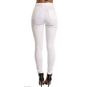 Andongnywell Women's Casual High Waist Ripped Skinny Jeans Slim Distressed Denim Pants with Pockets Trousers (White 1,XX-Large)