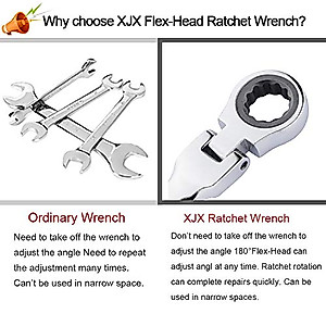 BULLTOOLS 6-Piece Flex-Head Extra Long Ratcheting Wrenches Double Box End Chrome Vanadium Steel 72-Tooth Wrench Set with Metric 8mm - 19mm