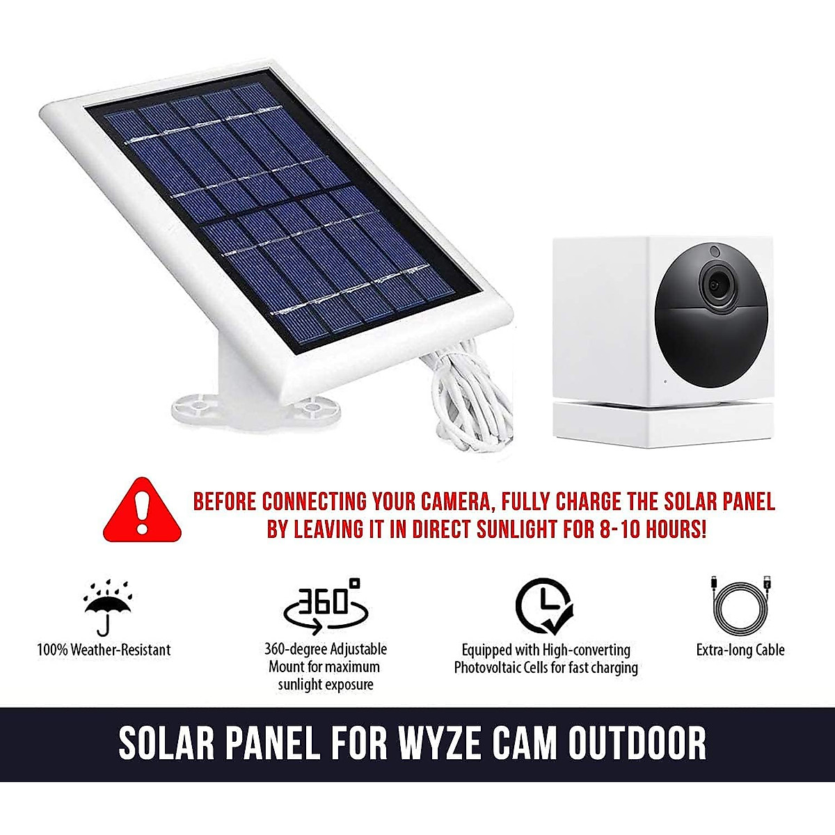 Wasserstein Solar Panel Compatible with Wyze Cam Outdoor - Power Your Surveillance Camera continuously with 2W 5V Charging (3-Pack, White) (Wyze Cam Outdoor NOT Included)