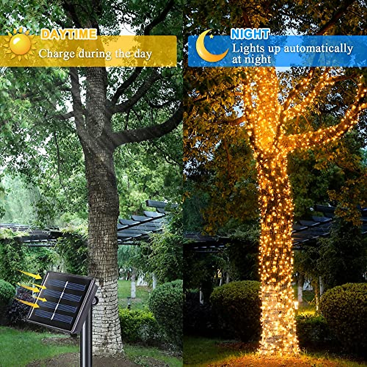 JMEXSUSS 2 Pack 200 LED Solar Christmas Lights, 75.5 ft Outdoor Waterproof Solar String Lights, 8 Modes Solar Lights Outdoor for Garden, Patio, Party, Tree, Wedding, Christmas Decorations, Warm White