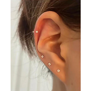 Ocptiy 18G Push in Nose Ring Stud for Women Surgical Stainless Steel Straight Threadless Nostril Lip Bone Pin Bar Cartilage Tragus Helix Earring Piercing Jewelry Men Diamond 3mm Silver