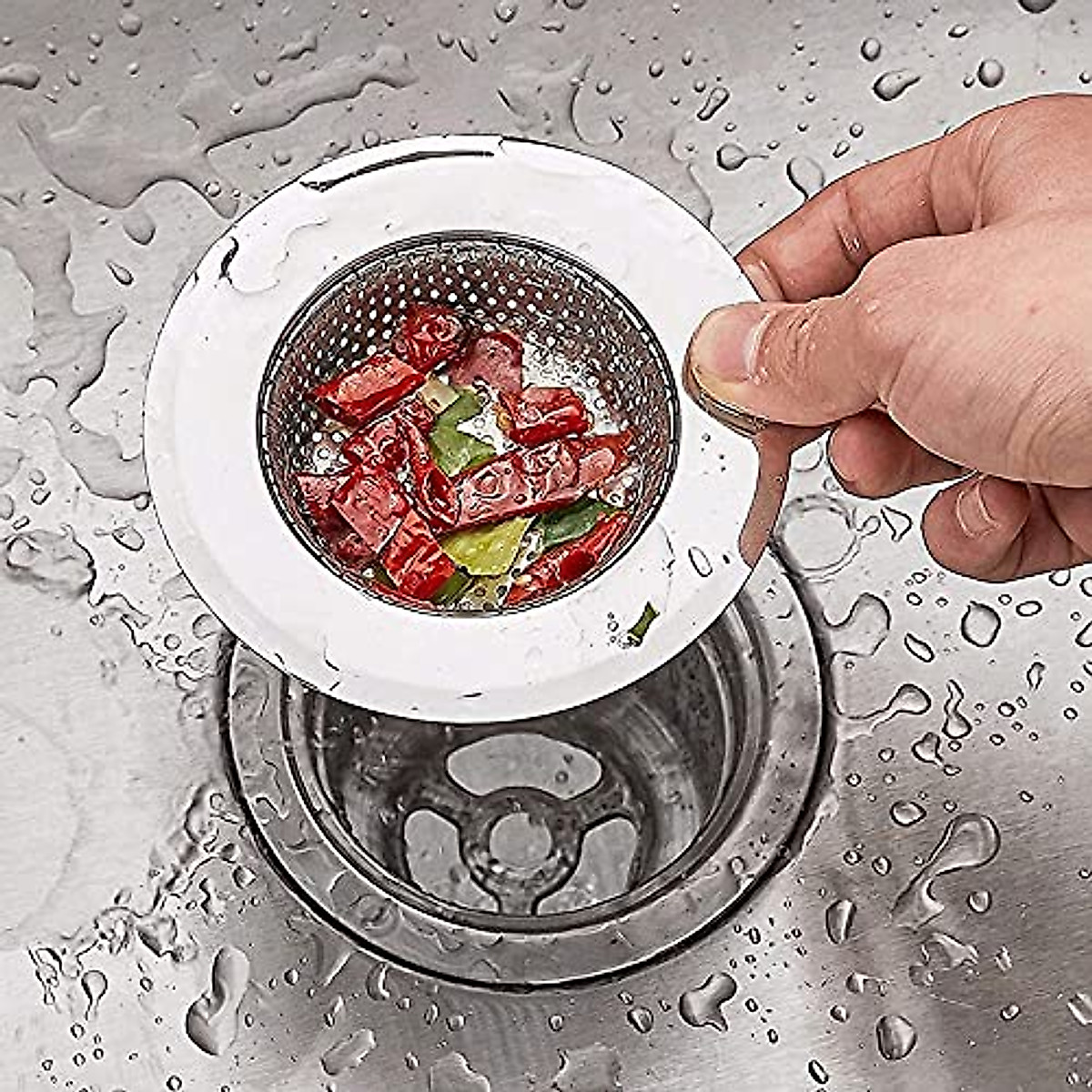 Rahano Kitchen Sink Strainer, Stainless Steel Drain Filter, Anti-Clogging Sink Drain Strainer, Basket Catcher With Large Wide Rim 4.5 inch Diameter, For Most Sink Drains, Dishwasher Safe