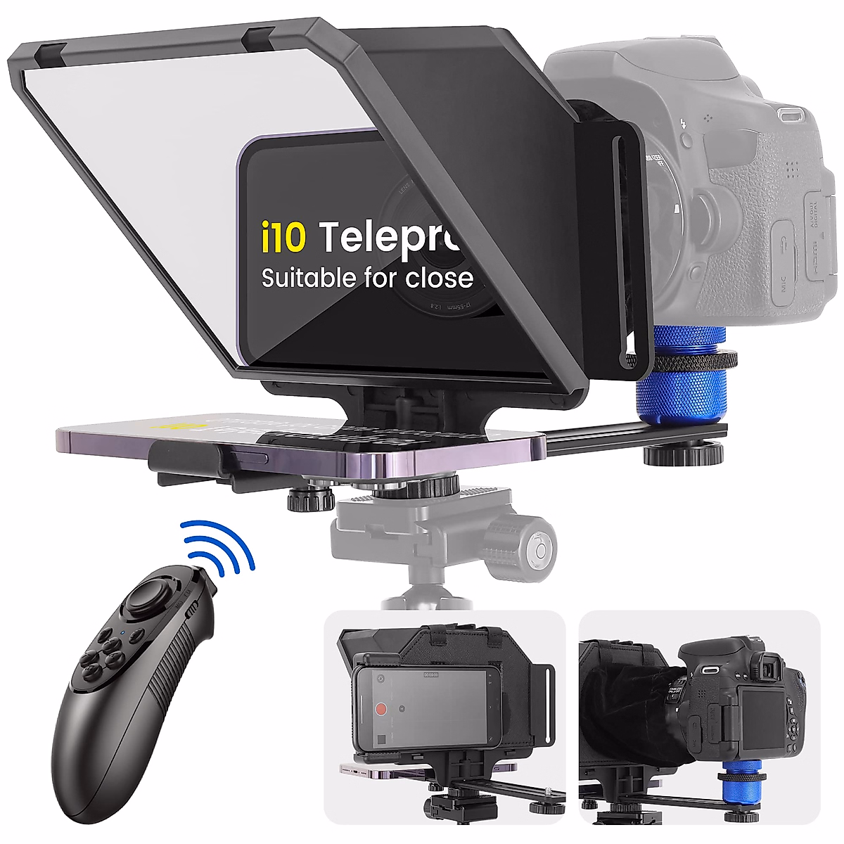 ILOKNZI 7.7 inch Phone Teleprompter Kit Bluetooth Remote Control and Tempered Optical Glass for Smartphone and Camera, iOS/Android Compatible S-Teleprompter App