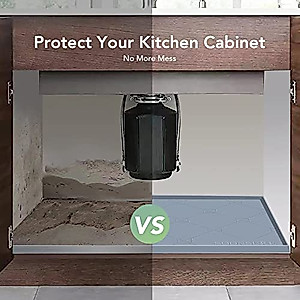 Under Sink Mat, Under Sink Mats for Kitchen Waterproof, 34”x22” Silicone Under Kitchen Sink Liner Mat, Flexible Under Sink Drip Tray for Kitchen Bathroom, Thick Under Sink Rubber Mat With Lip, Grey