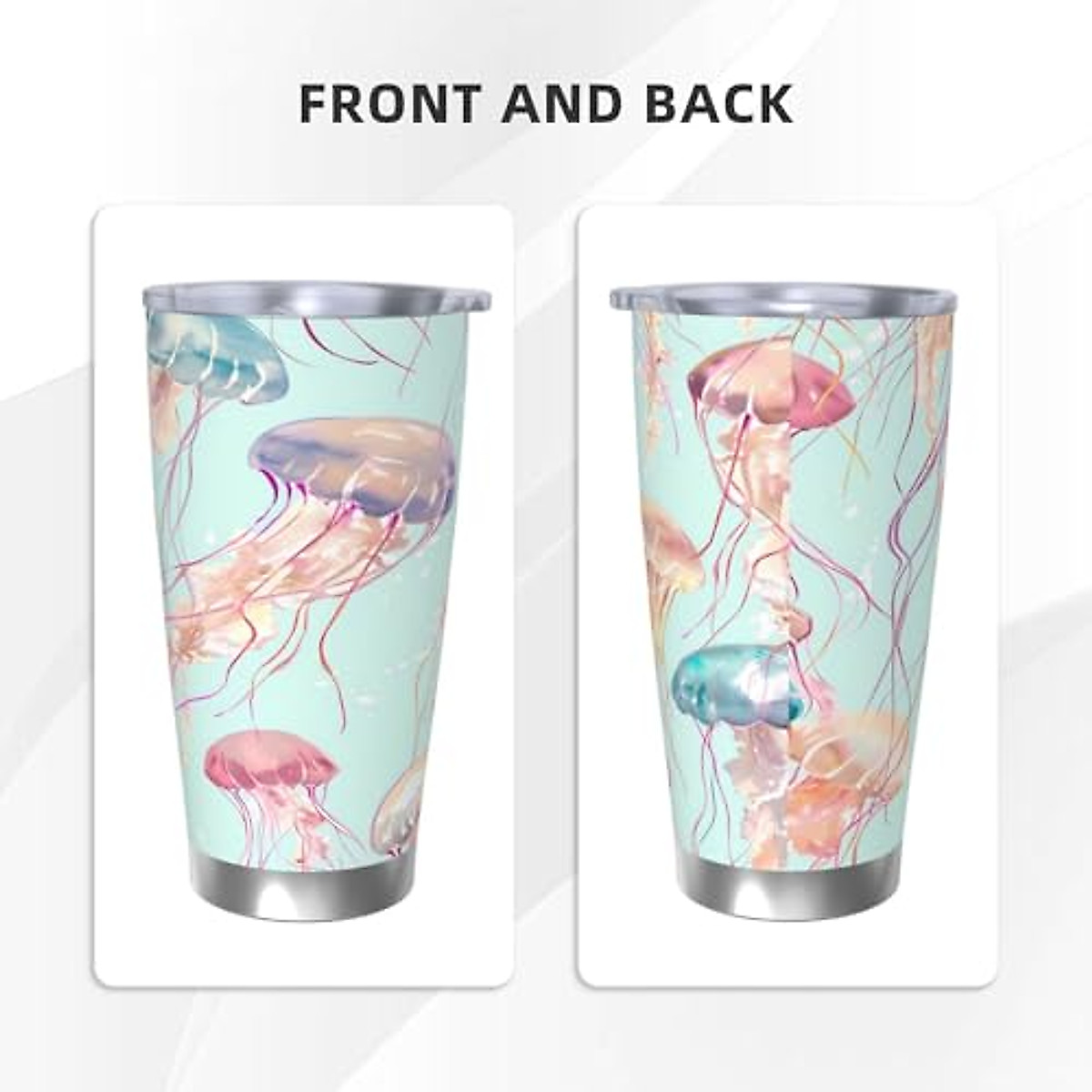 AYCZN Colorful Jellyfish 20 OZ Tumbler Stainless Steel Travel Coffee Mug, Sea Ocean Insulated Water Bottle with Lid and Straws Leakproof Thermal Cup