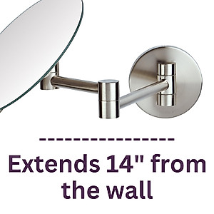 SHARPER IMAGE Jerdon 7.75-Inch Wall Mount Mirror - Makeup Mirror with 5X Magnification & 14-inch Wall Extension - Nickel Finish Round Personal Mirror - Model JRT685N
