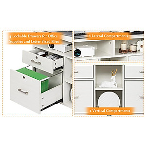 VINGLI Wood Mobile File Cabinet with 4 Drawers and Shelves, Printer Stand with Open Storage, Lockable Lateral Filing Cabinet for Home Office, Assembly Required, Light Beige Close to White