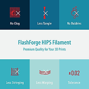FLASHFORGE Hips 3D Printer Filament, 1.75mm (White), 1kg Spool (2.2lbs), Guaranteed Fresh, Dimensional Accuracy +/- 0.02mm, Tangle-Free, Fits Most FDM Printers [Risk-Free]