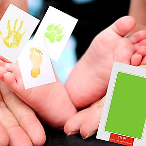 9pcs Inkless Hand and Footprint Kit, Baby Imprint Kit 3 Paw Print Ink Pad with 6 Imprint Card Baby Keepsake Ornament Kit for Newborn Shower Gift (Light Green, Orange, Yellow)